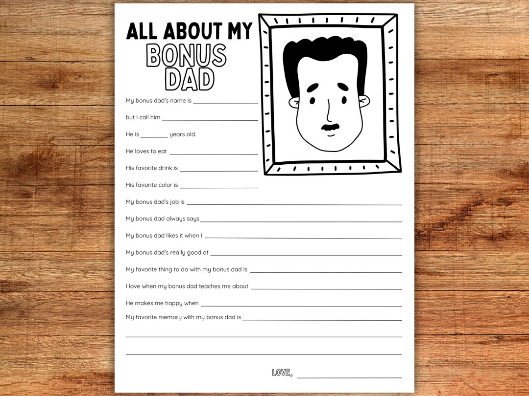 All About My Bonus Dad Questions, Printable Father Daddy Interview ...