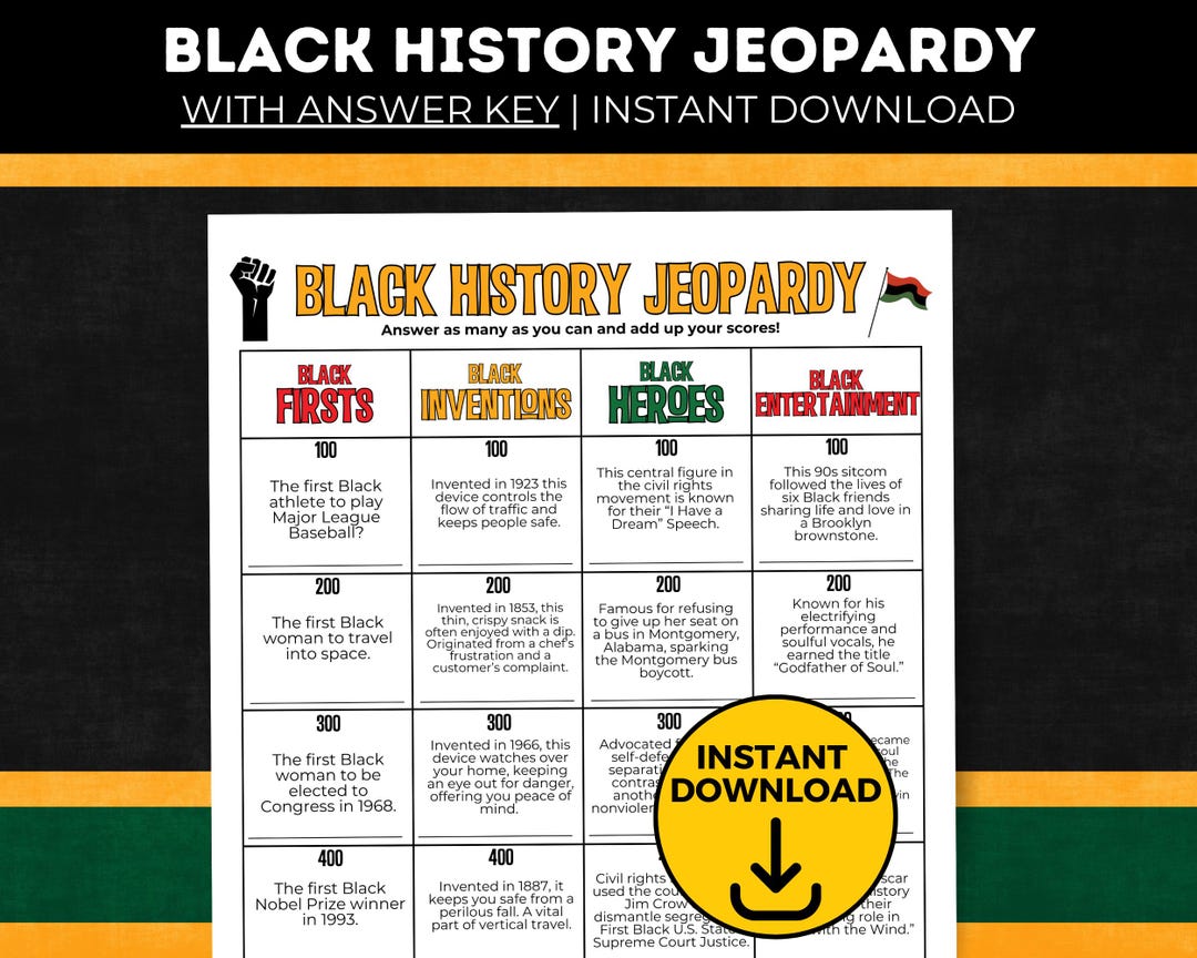 Black History Jeopardy, Black History Trivia Games, Classroom ...