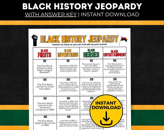 Black History Jeopardy, Black History Trivia Game, African American ...