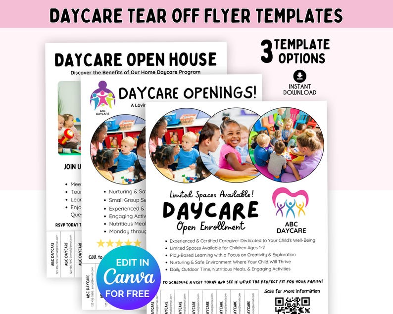 Editable Daycare Marketing Flyer QR Code, Childcare Advertising Poster ...