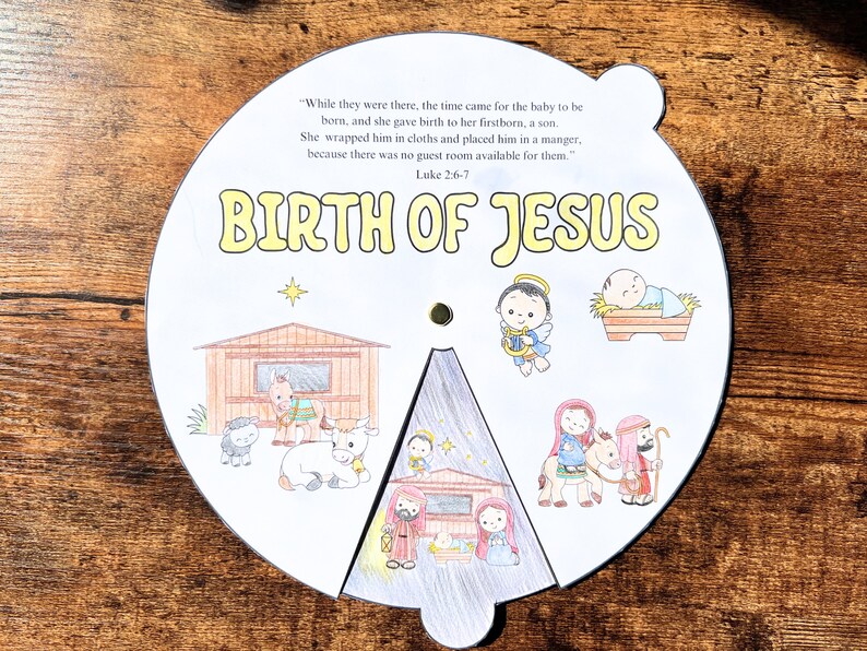 Nativity Story Coloring Wheel, Birth of Jesus Printable, Bible Lesson ...
