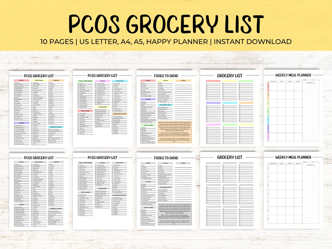 PCOS Planner PCOS Grocery List Meal Planner Instant Download - Etsy ...