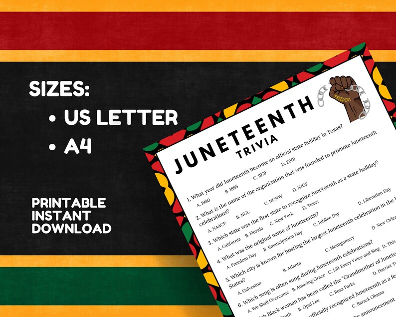 Printable Juneteenth Trivia, Juneteenth Activities, Freedom Day ...