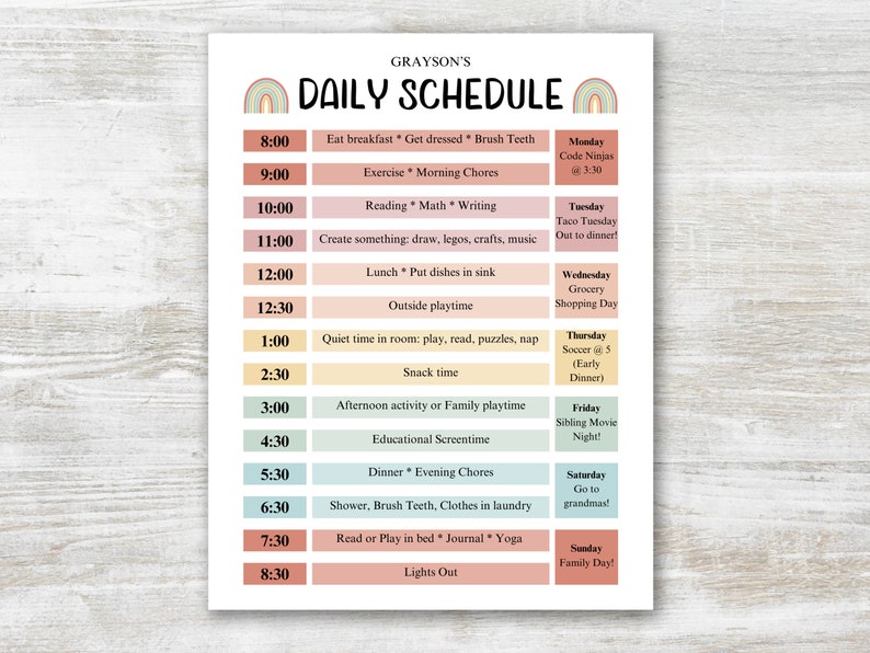 Kids Daily Schedule Template Printable, Homeschool Mom Daily Routine ...