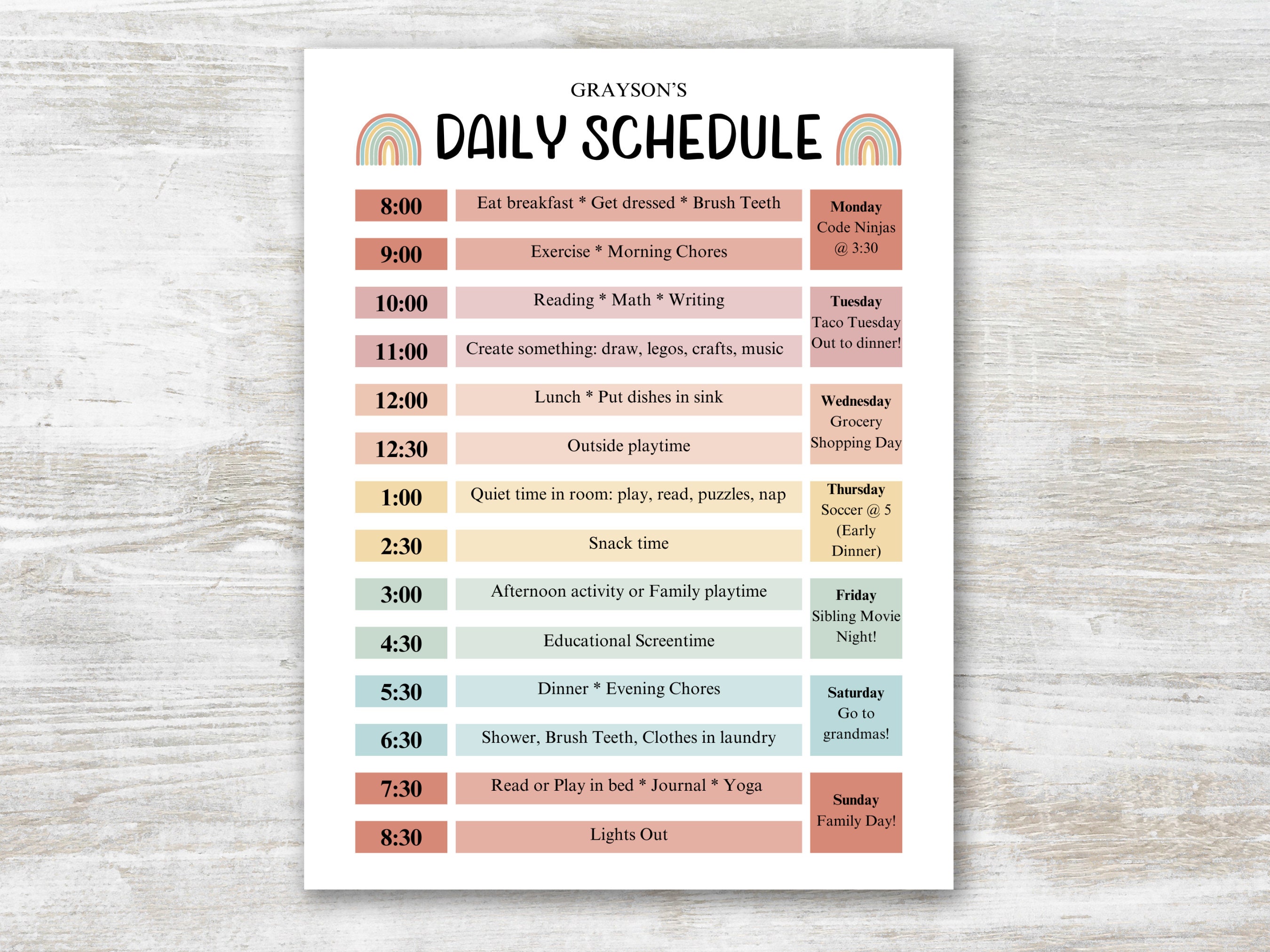 Kids Daily Schedule Template Printable, Homeschool Mom Daily Routine ...