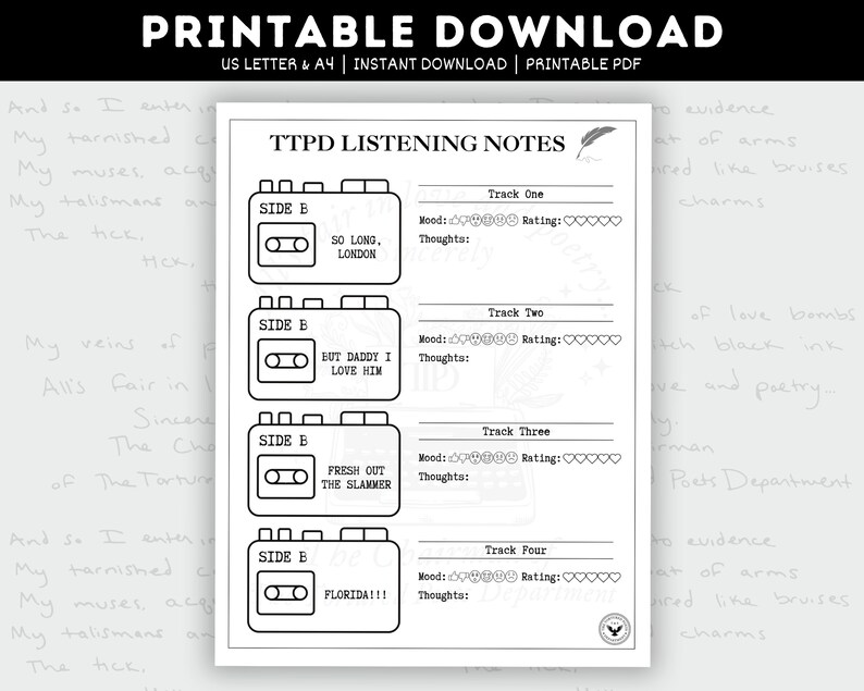 TTPD Listening Party Notes, Swiftie Party, Taylor Party Game, Teen ...