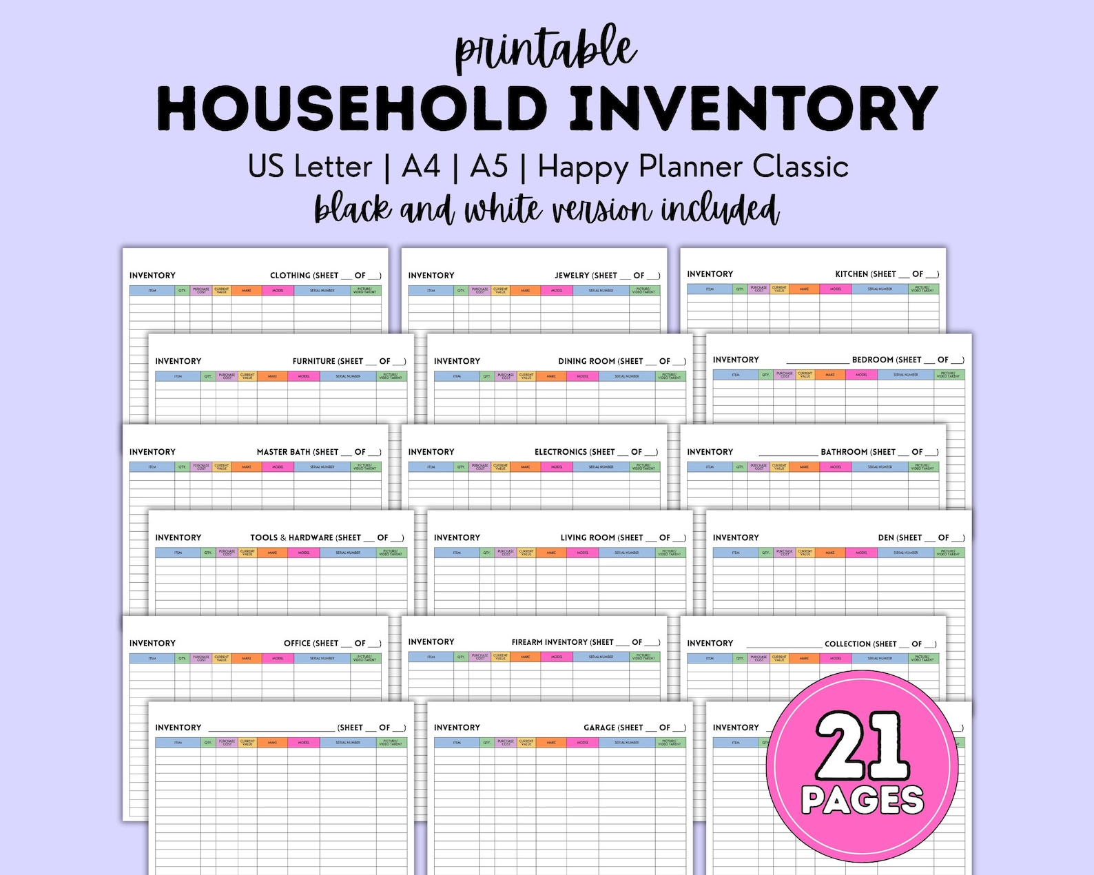Household Inventory Log, Printable Home Inventory Tracker, Cleaning ...