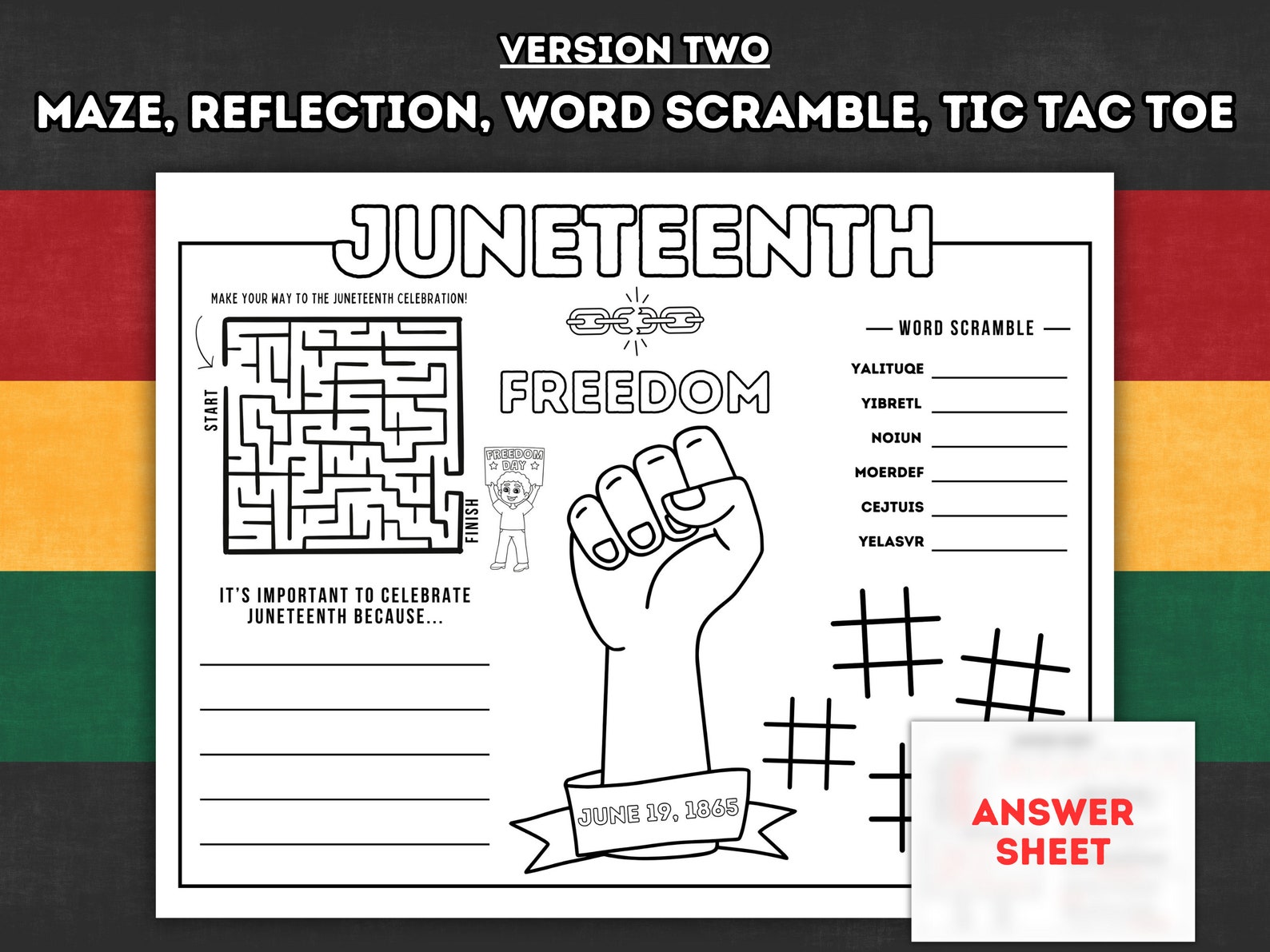 Juneteenth Coloring Page & Activity Placemat Sheet for Kids, Printable ...