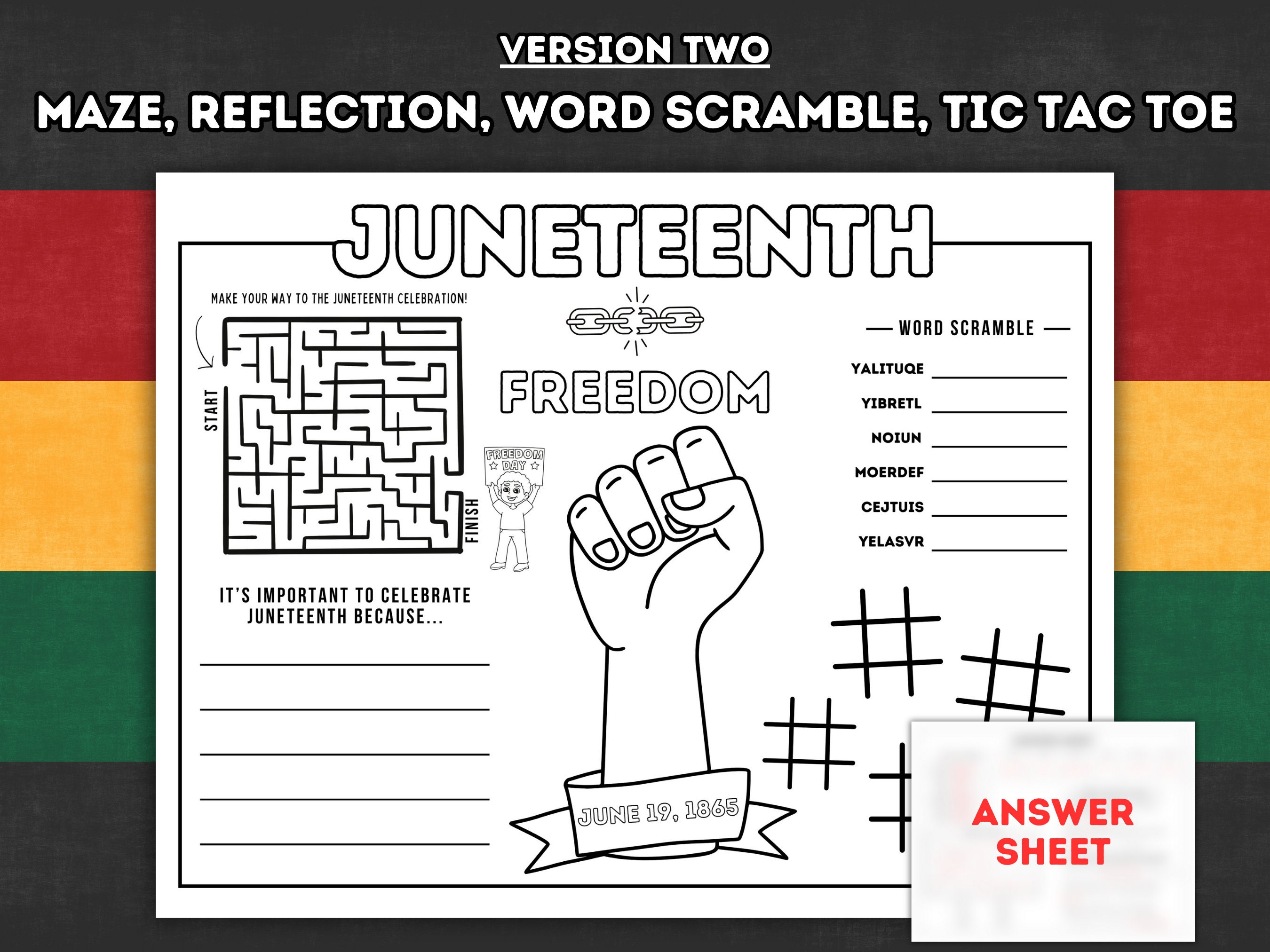 Juneteenth Coloring Page & Activity Placemat Sheet for Kids, Printable ...