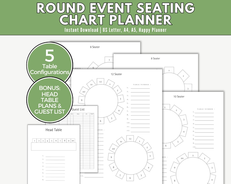 Printable Wedding Table Chart Template, Round Table Seating Planner ...