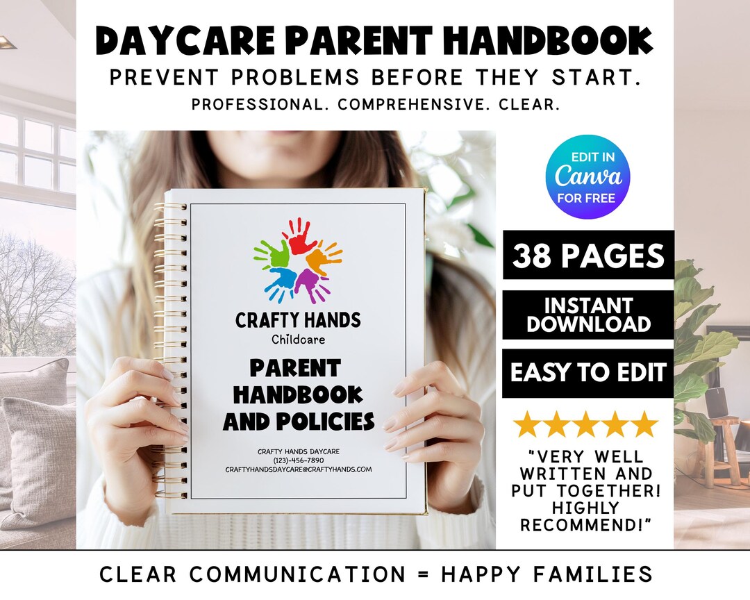 Editable Daycare Parent Handbook Template, Childcare Policy and ...