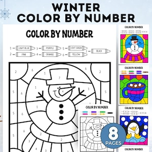 Winter Color by Number, Winter Coloring Pages, Holiday Crafts for Kids ...