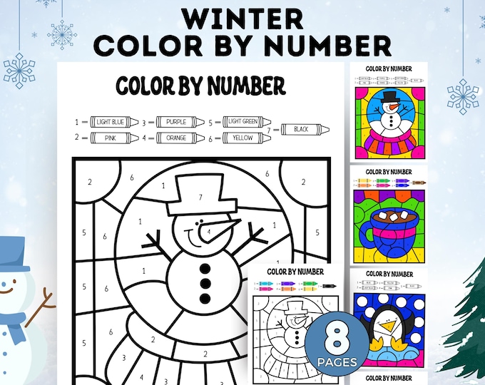 Winter Color by Number, Winter Coloring Pages, Holiday Crafts for Kids ...