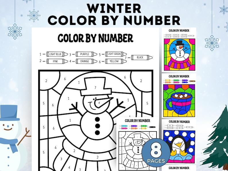 Winter Color by Number, Winter Coloring Pages, Holiday Crafts for Kids ...