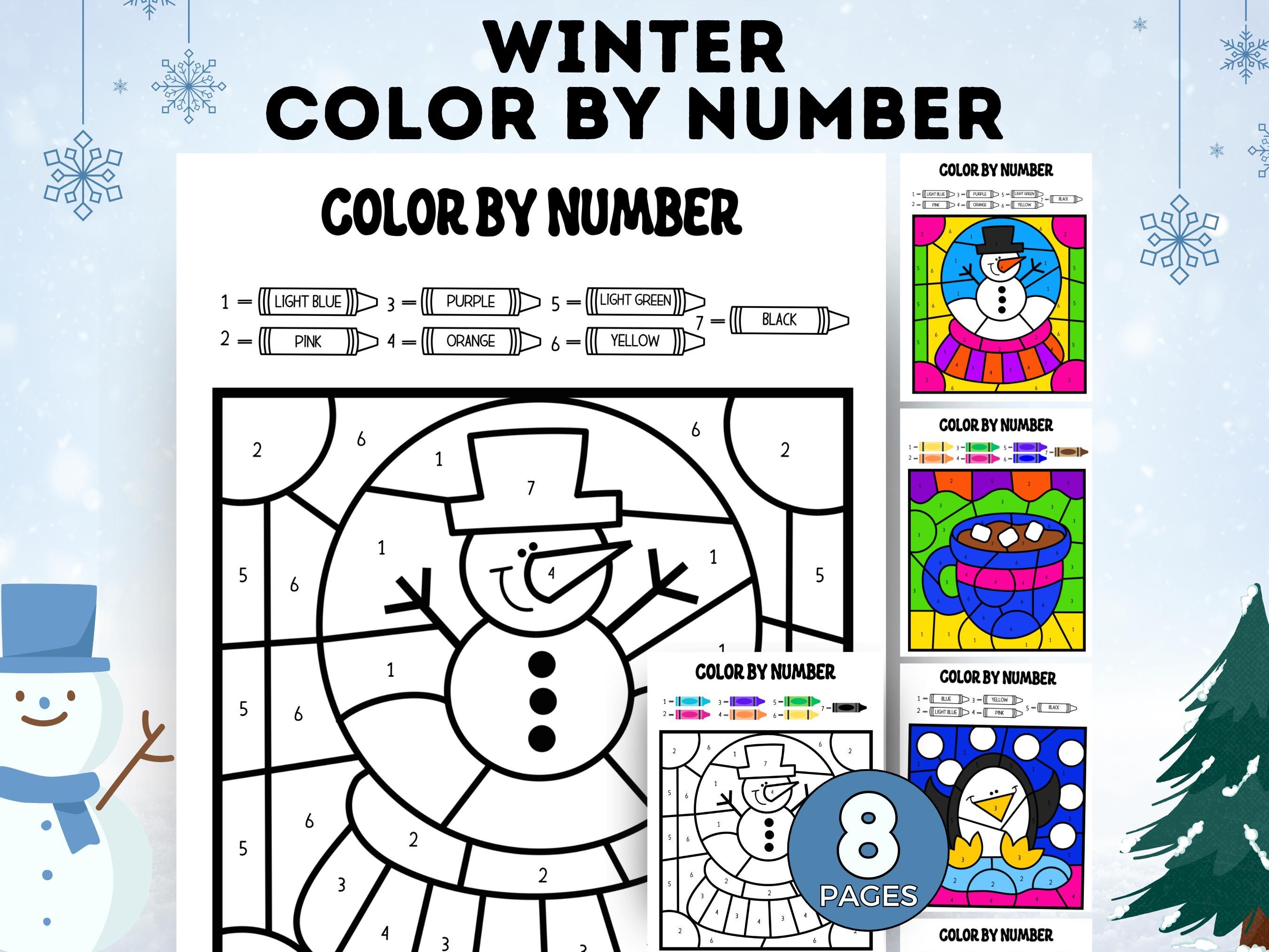 Winter Color by Number, Winter Coloring Pages, Holiday Crafts for Kids ...