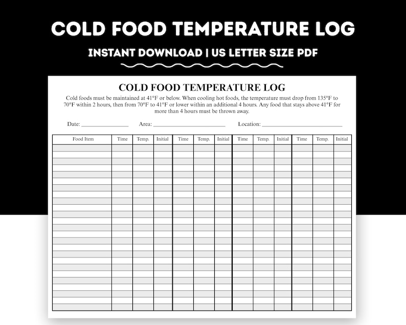 Printable Cold Food Temperature Log, Cold Food Log, Cold Food Temp ...