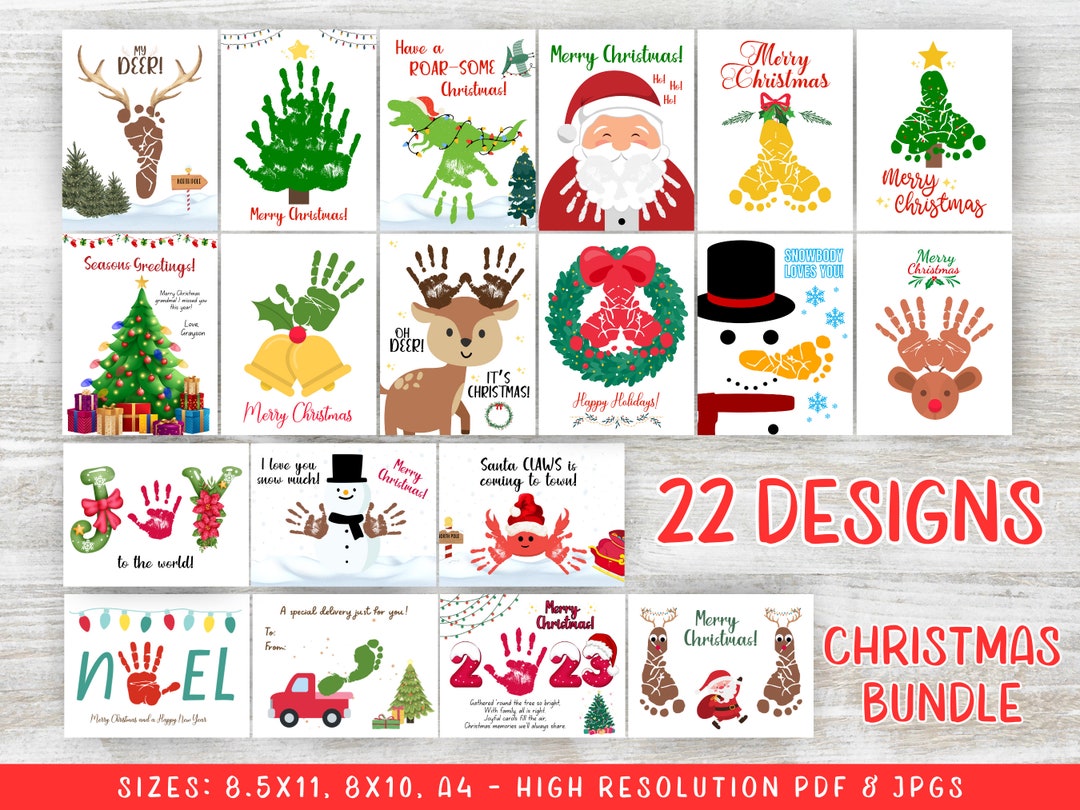 Christmas Handprint Footprint Art Craft Bundle, Holiday Handprint Art ...