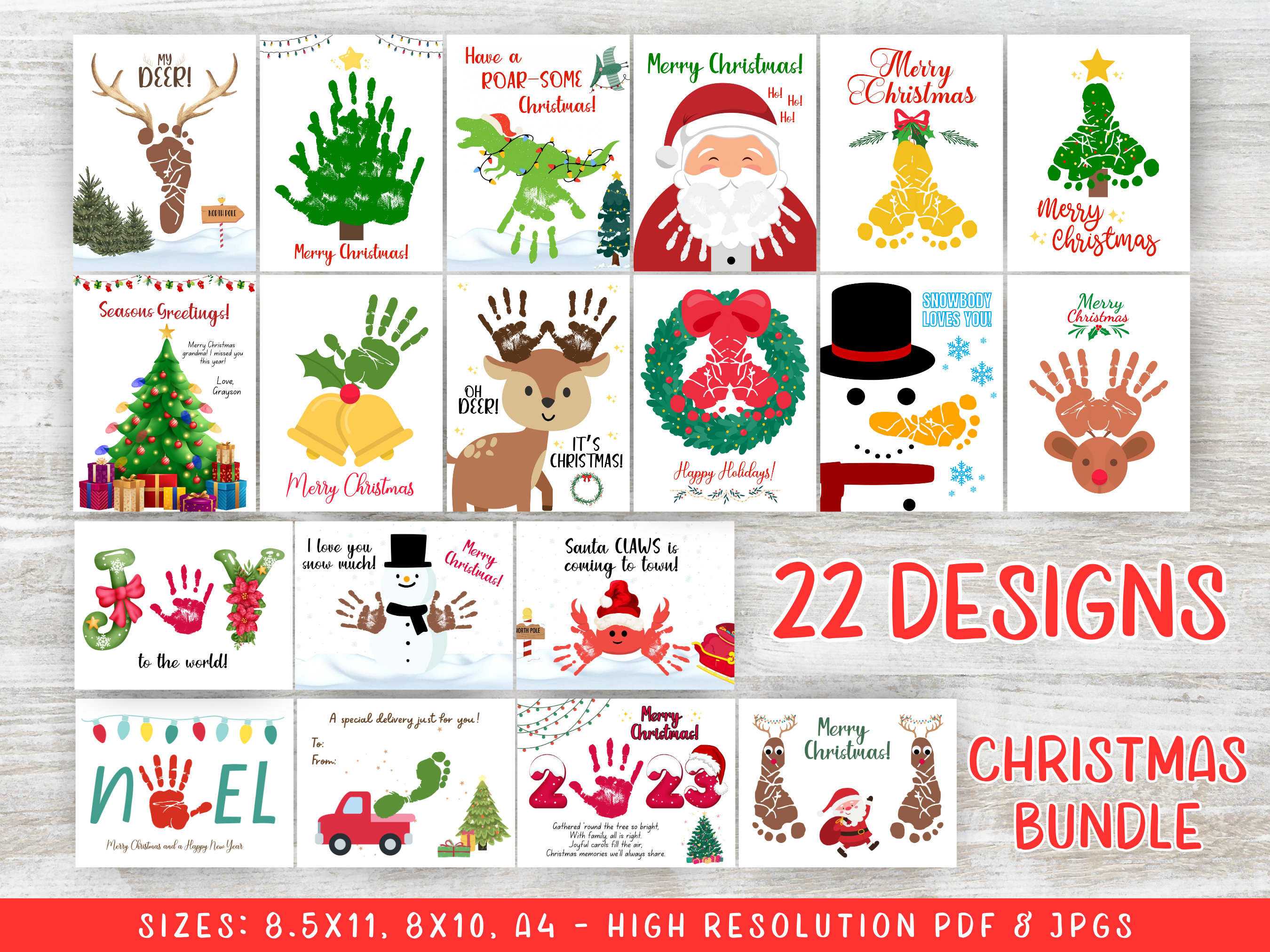 Christmas Handprint Footprint Art Craft Bundle, Holiday Handprint Art ...