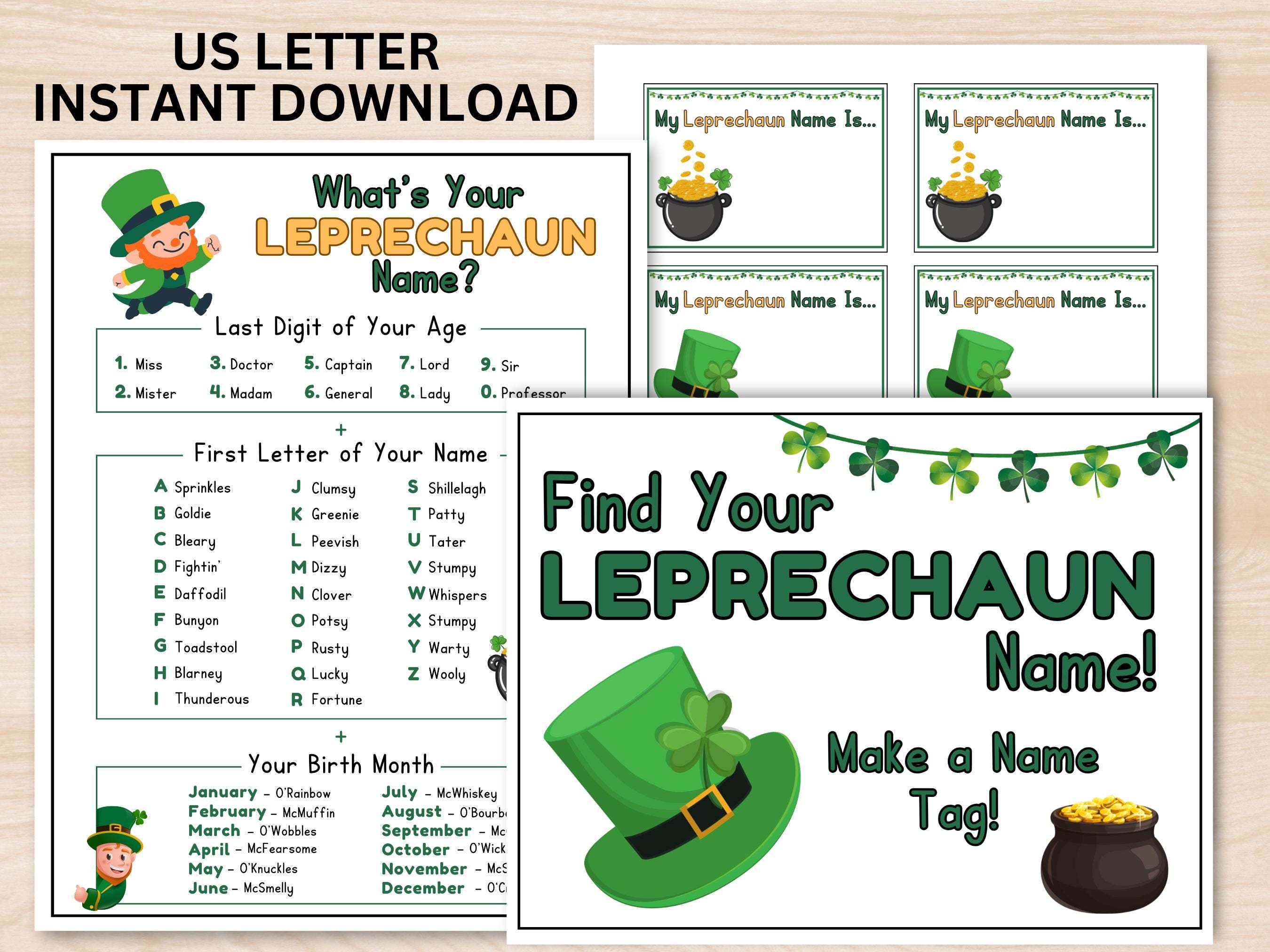 Whats Your Leprechaun Name Game, St. Patricks Party Game, Leprechaun ...