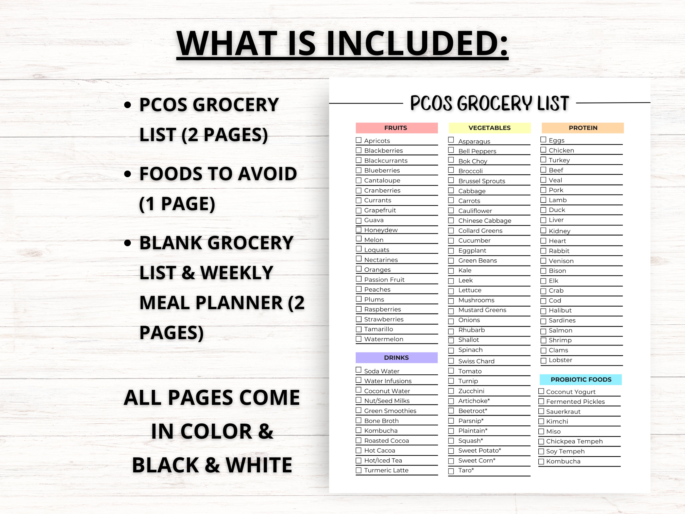 PCOS Planner PCOS Grocery List Meal Planner Instant Download - Etsy