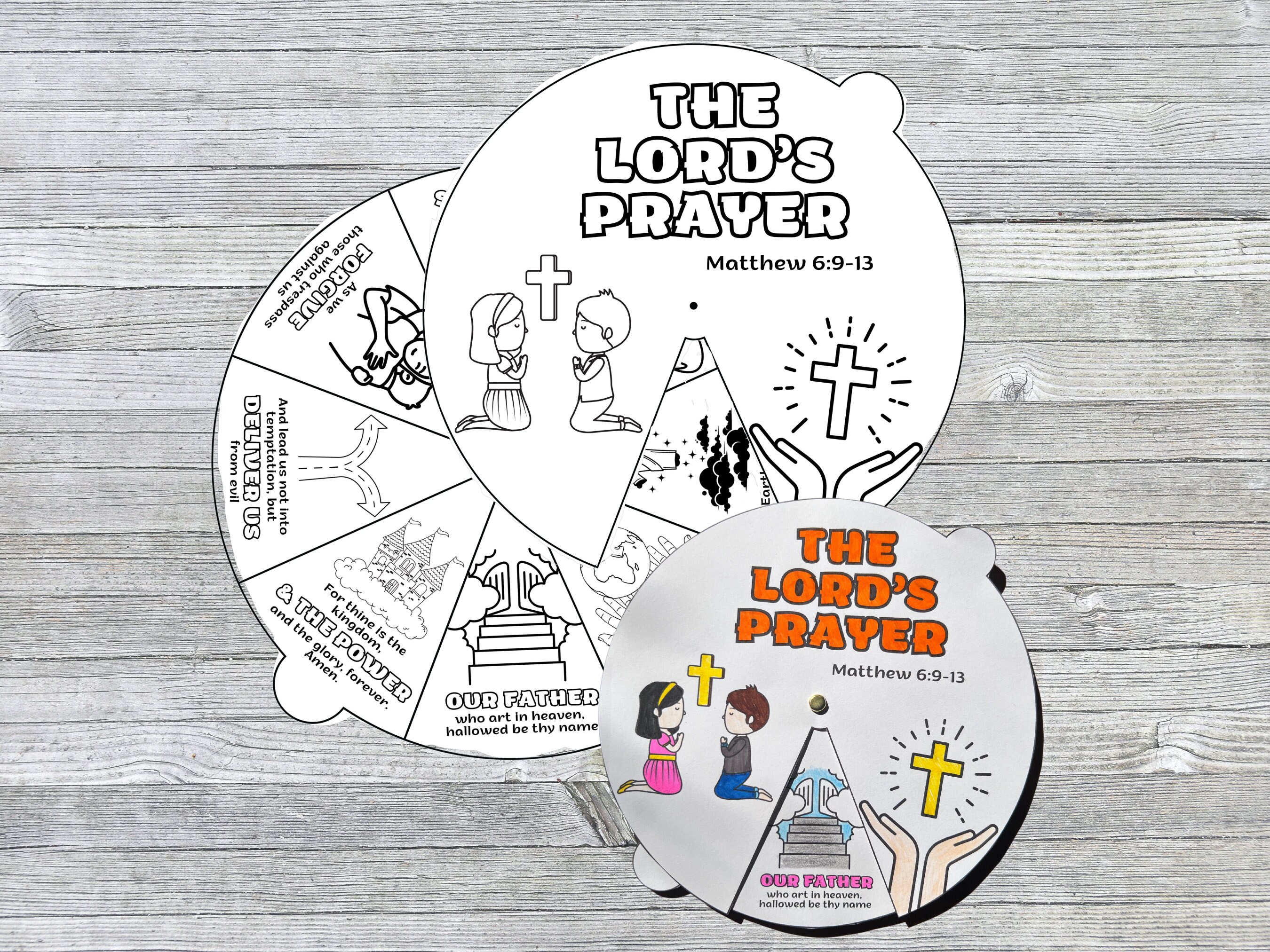 The Lord's Prayer Coloring Wheel Printable Bible Lesson Kids Crafts ...