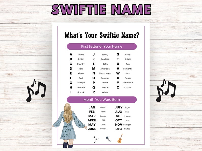 What's Your Swiftie Name Poster, Swiftie Party Games, Taylor Party Game Bundle, T Swift Party ...
