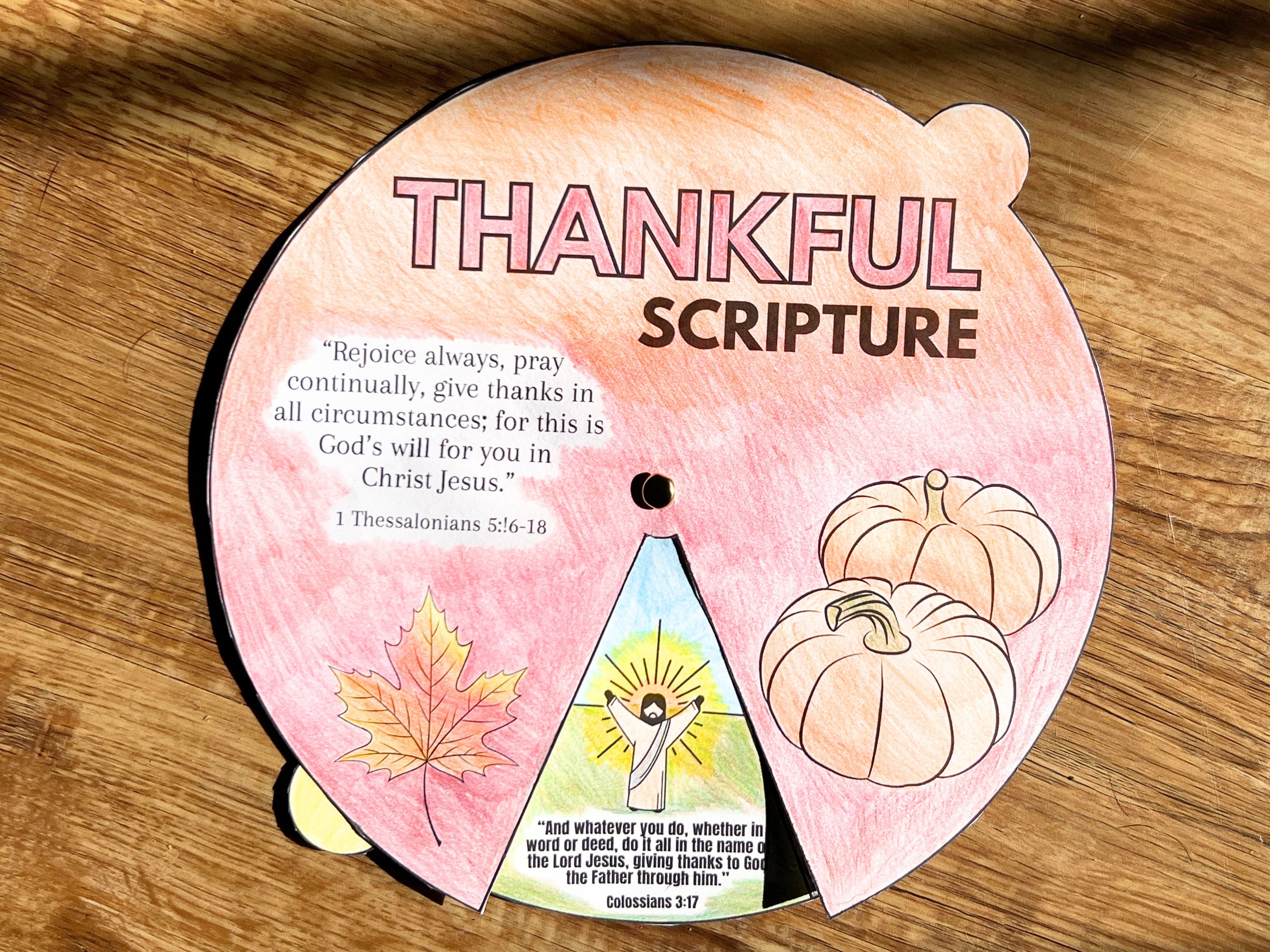 Thankful Scripture Coloring Wheel Memory Game Printable Bible Lesson ...