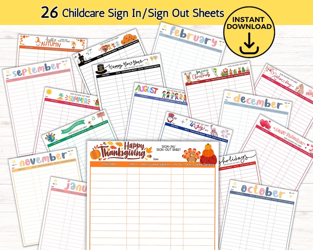 26 Printable Daycare Sign in Sign Out Sheet, Childcare Parent Drop off ...