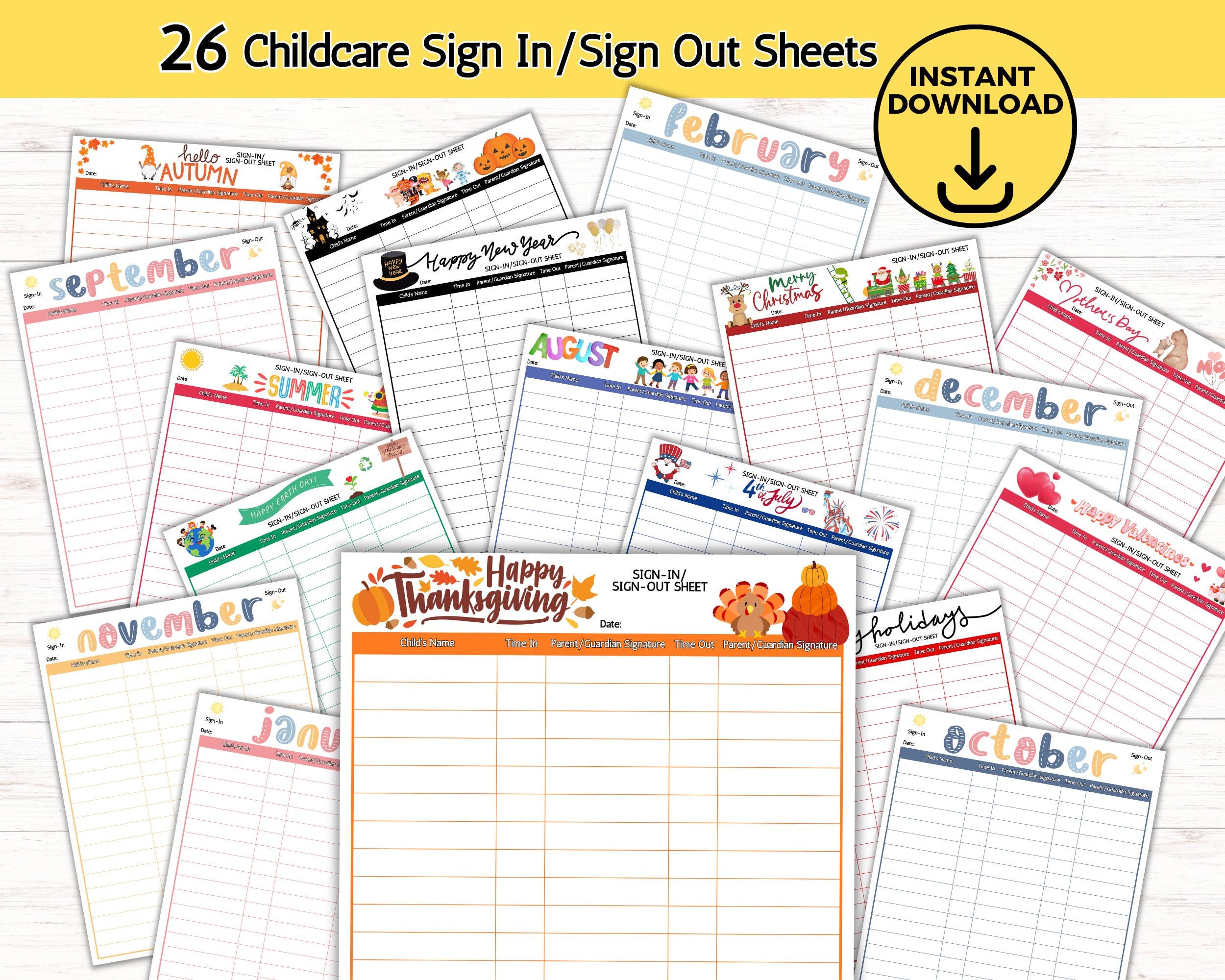 26 Printable Daycare Sign in Sign Out Sheet, Childcare Parent Drop off ...
