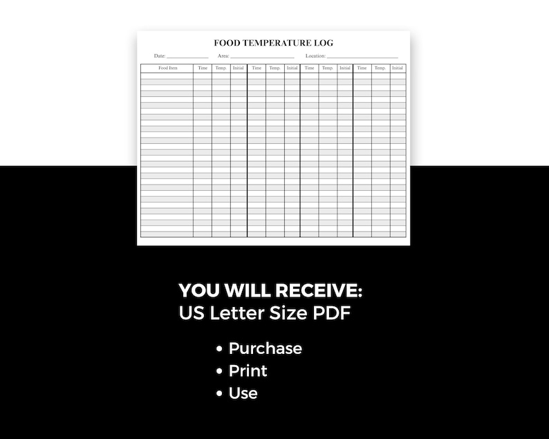 Printable Food Temperature Log, Food Safety Log, Food Danger Zone ...