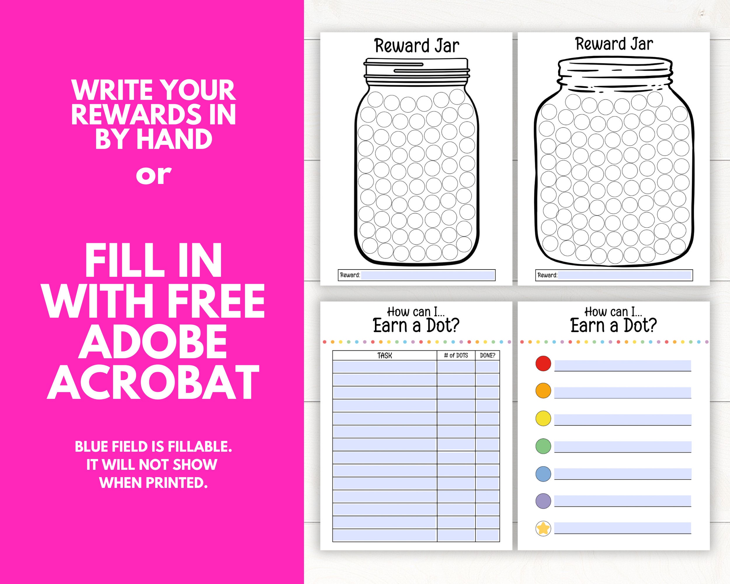 Printable Reward Jar, Kids Reward Chart, Motivational Goal Progress ...
