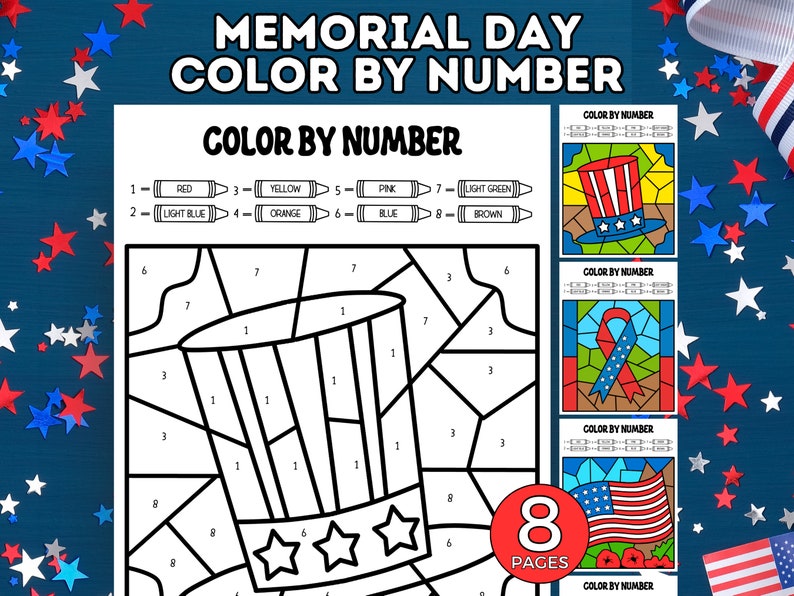 Memorial Day Color-by-number Coloring Page for Kids, Independence Day ...