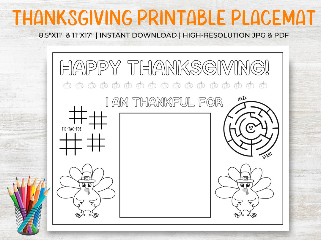 Printable Thanksgiving Placemats for Kids, Thanksgiving Activities for ...