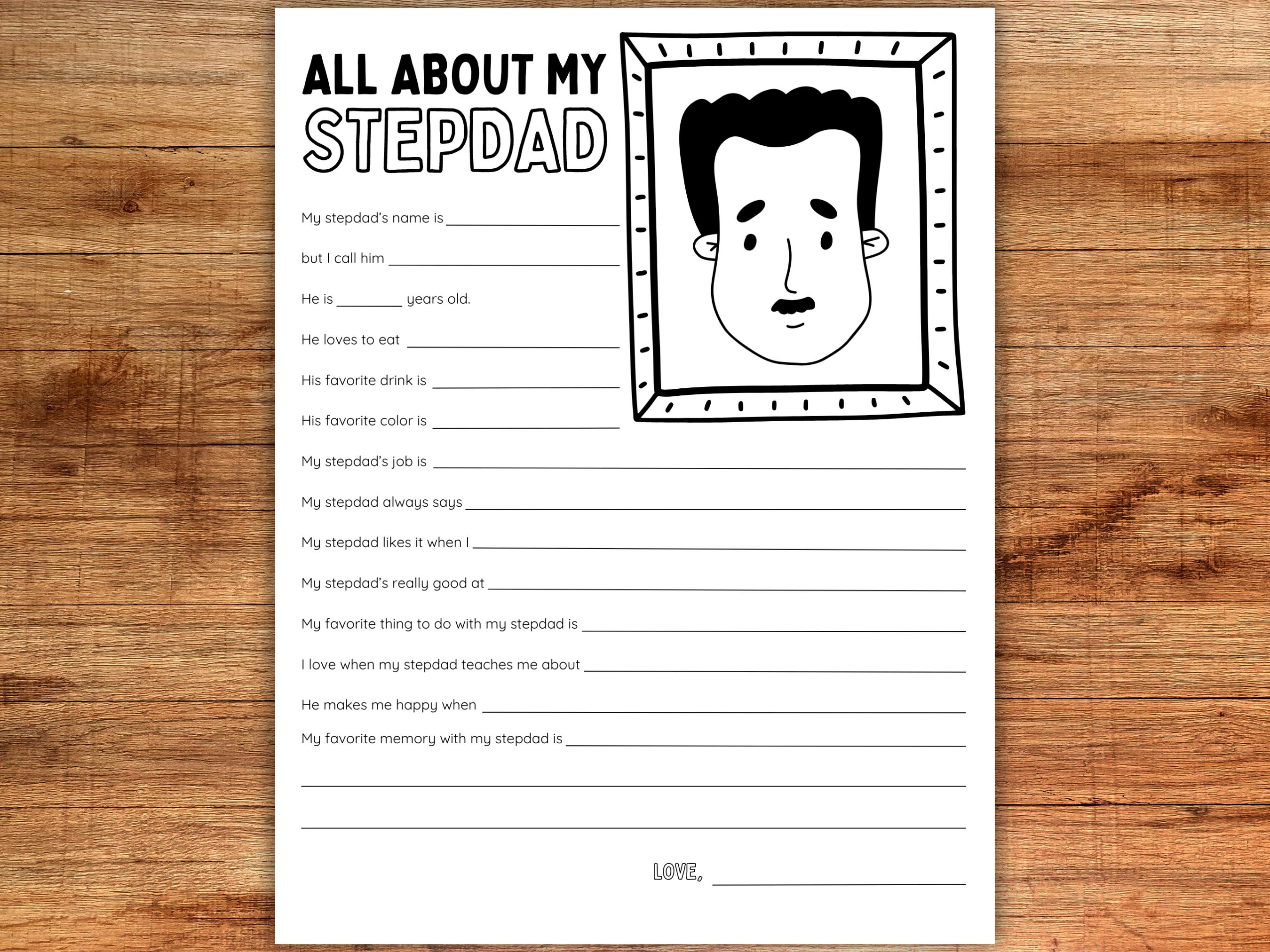 All About My Stepdad Questions, Printable Father Daddy Interview ...