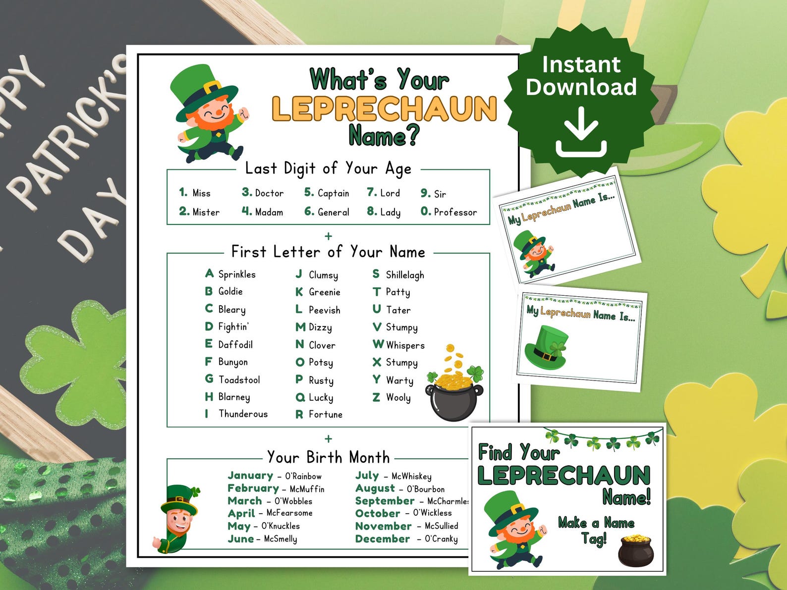 Whats Your Leprechaun Name Game, St. Patricks Party Game, Leprechaun ...