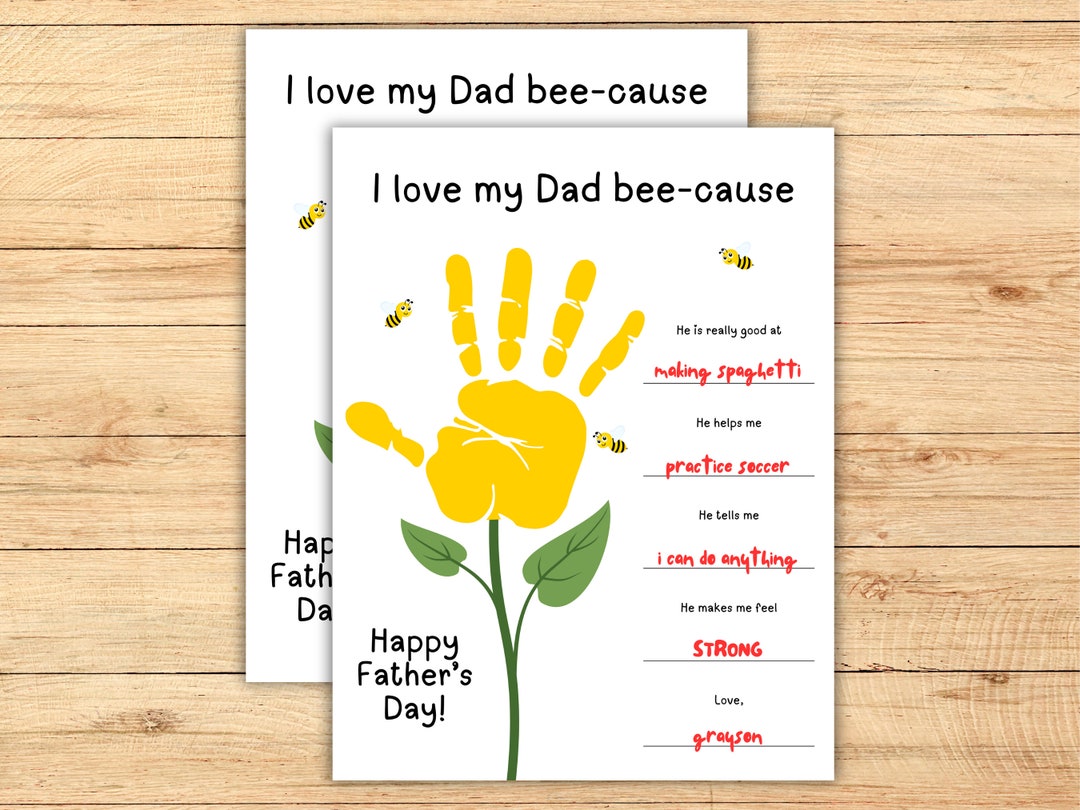 Father's Day Handprint Art, I Love My Dad Because Printable, Daddy ...
