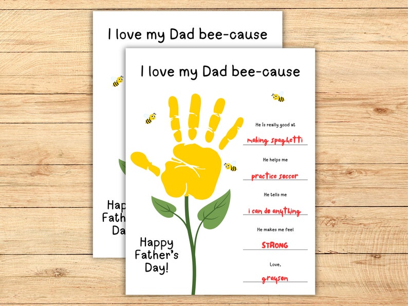 Father's Day Handprint Art, I Love My Dad Because Printable, Daddy ...