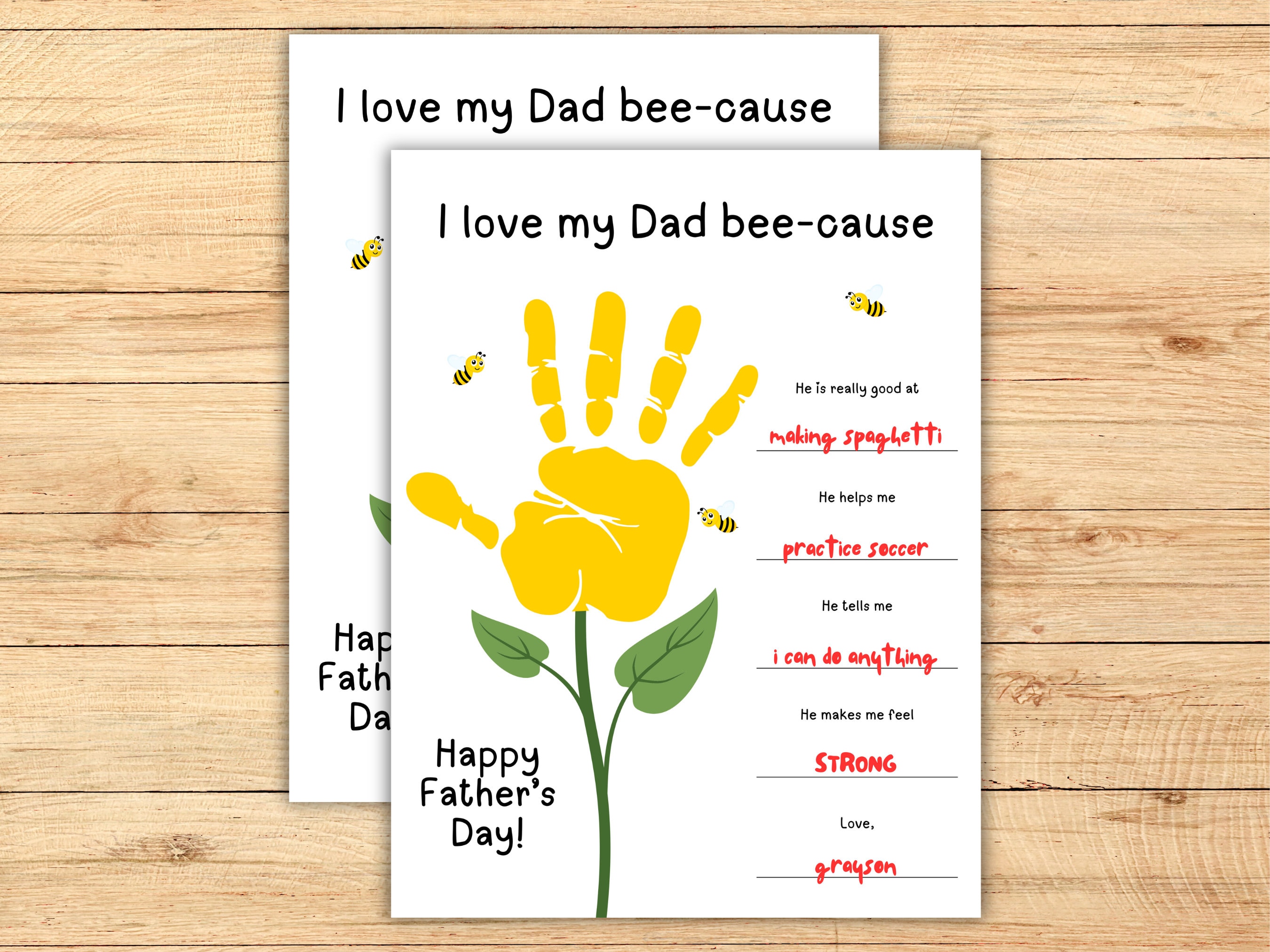 Father's Day Handprint Art, I Love My Dad Because Printable, Daddy ...