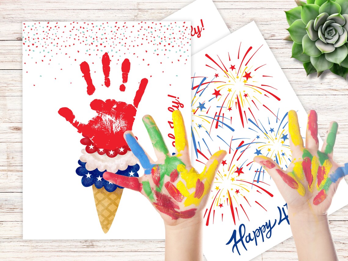 4th of July Handprint Art Craft, Firework Handprint Art for Toddler ...