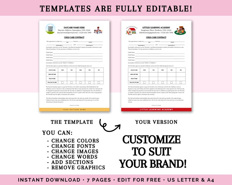 Daycare Parental Agreement, Daycare Contract Form, Home Daycare ...