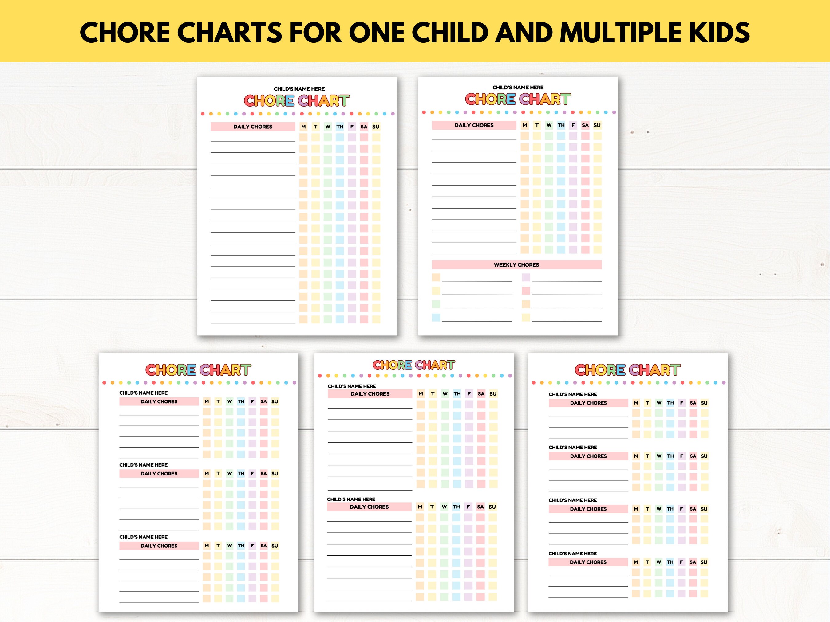 Editable Chore Chart for Kids, Multiple Kids Chore Chart, Kids Daily ...