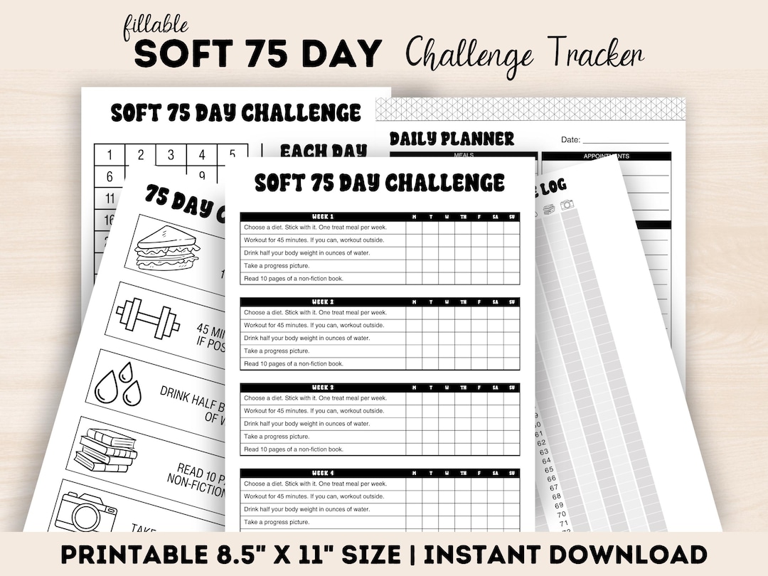 Soft 75 Day Challenge Tracker Printable, Fillable 75 Day Tracker, 75 ...