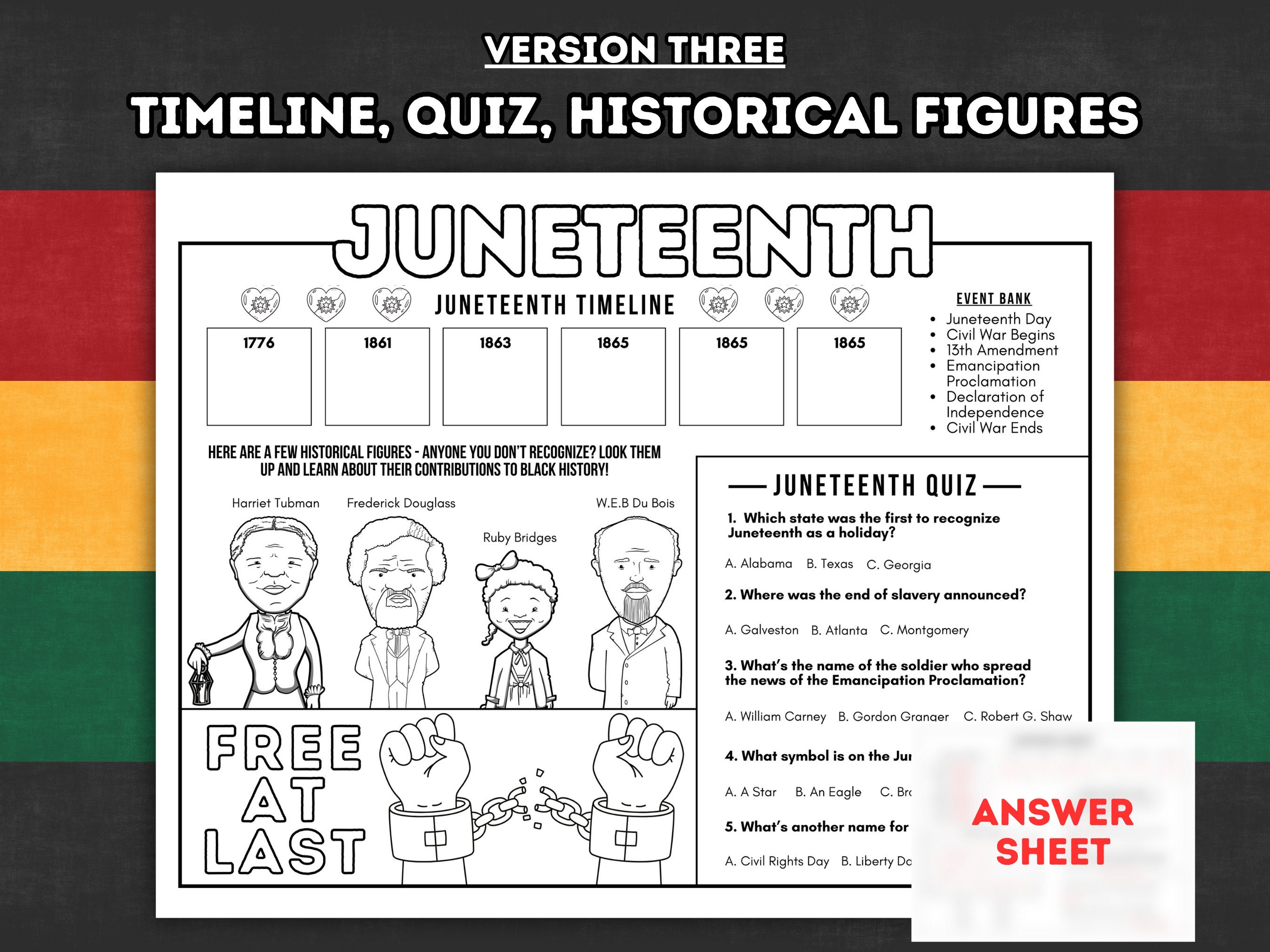 Juneteenth Coloring Page & Activity Placemat Sheet for Kids, Printable ...