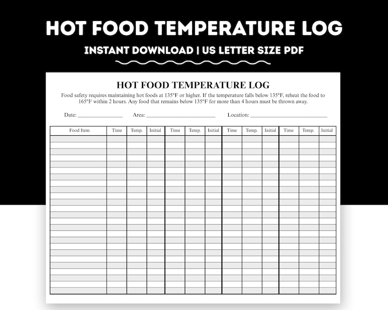 Printable Hot Food Temperature Log, Hot Food Log, Hot Food Temp, Hot ...
