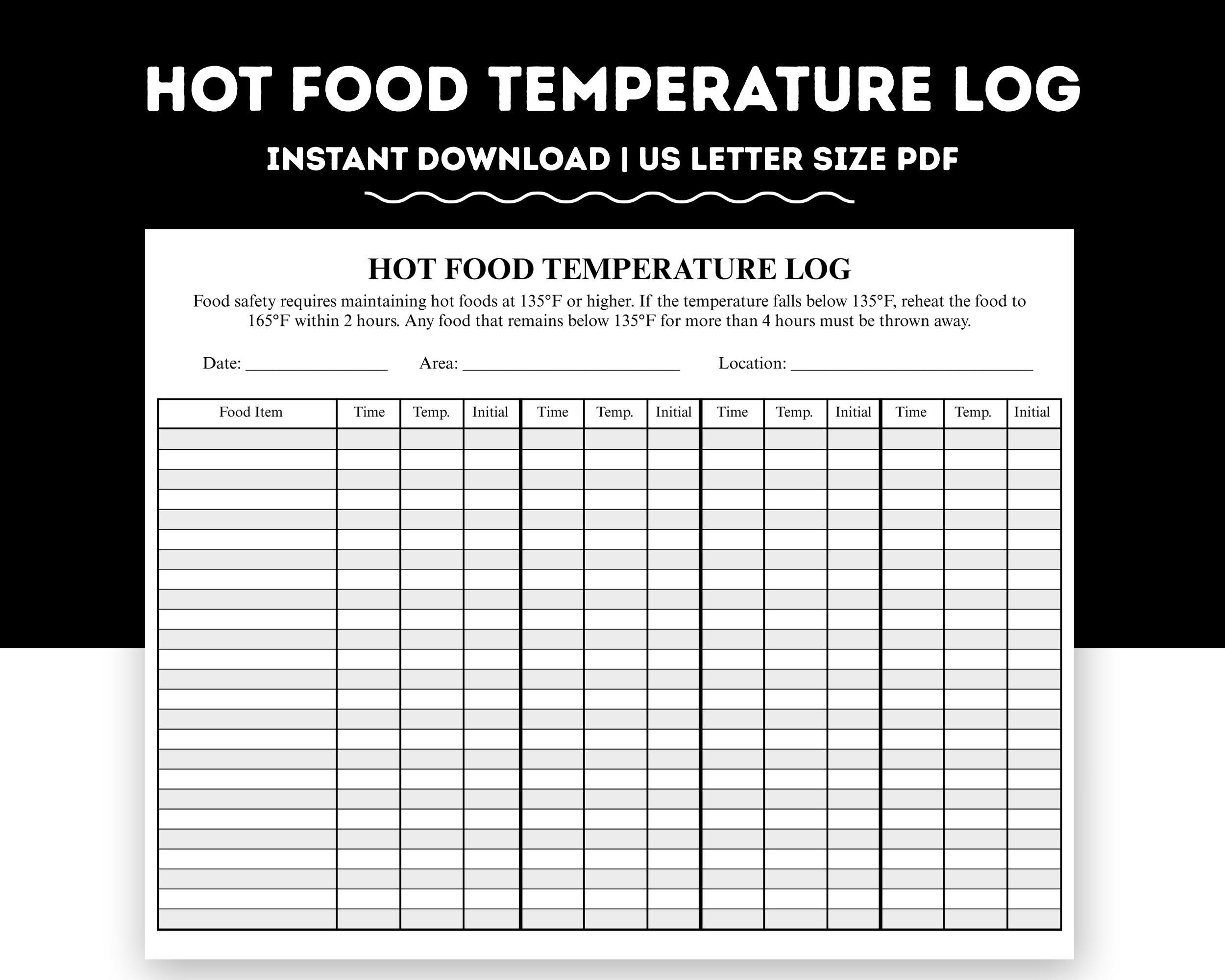 Printable Hot Food Temperature Log, Hot Food Log, Hot Food Temp, Hot ...