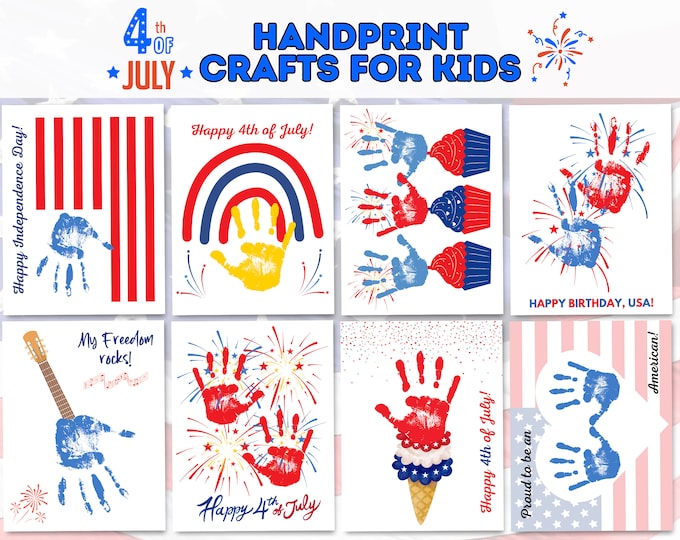 Happy 4th of July Handprint Art, Easy Craft Printable for Preschool Kid ...