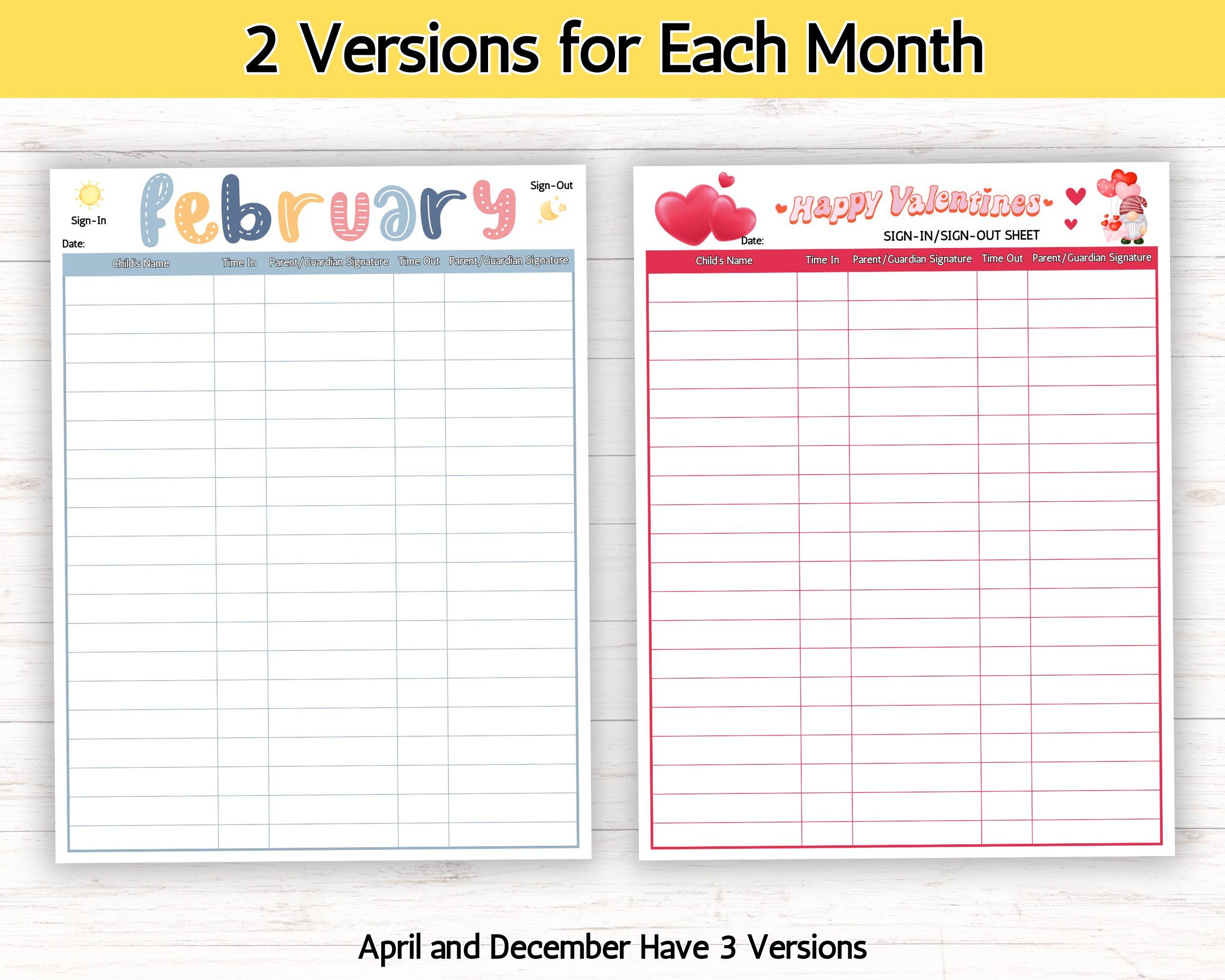 26 Printable Daycare Sign in Sign Out Sheet, Childcare Parent Drop off ...