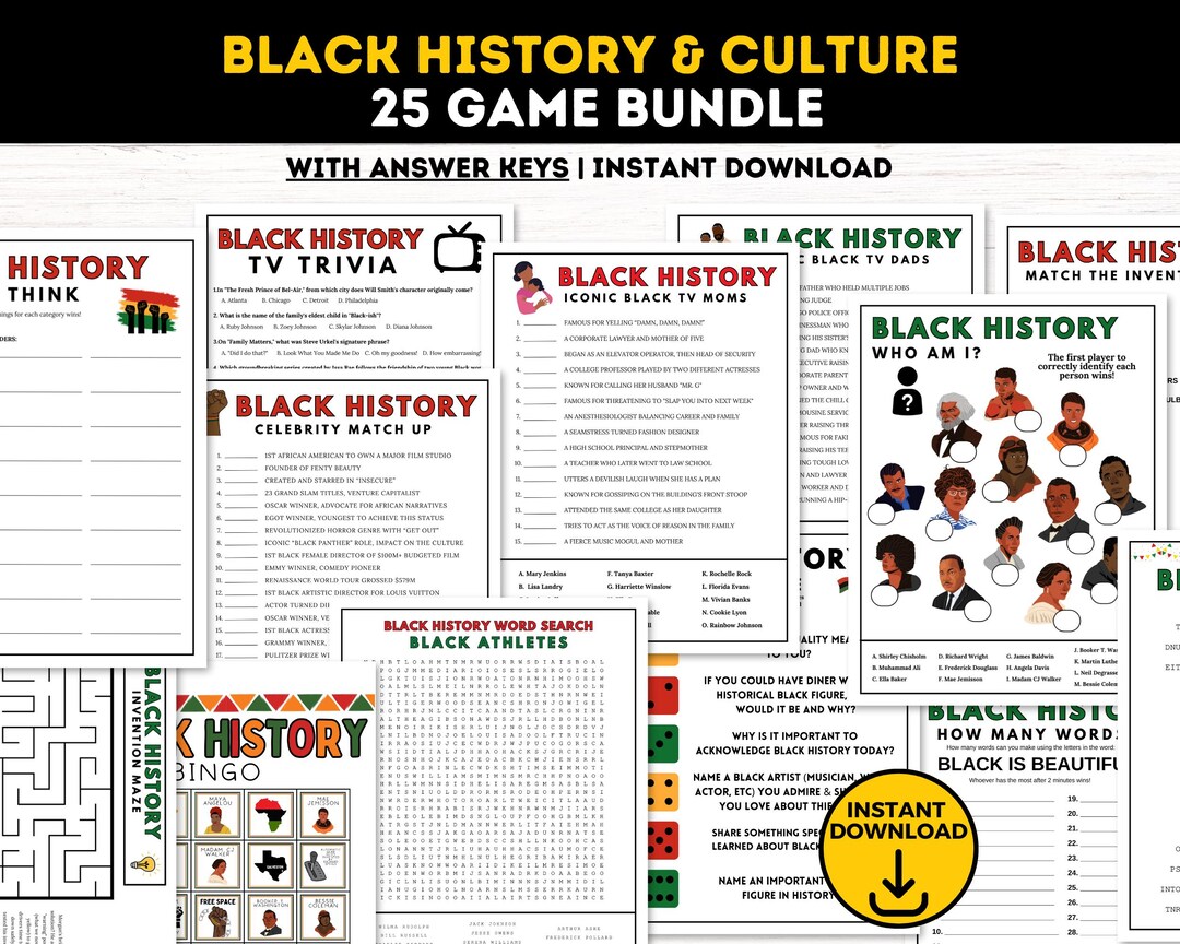 Black History Game Bundle, Printable Black History Trivia Games, Black ...
