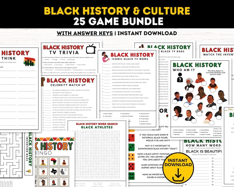 Black History Game Bundle, Printable Black History Trivia Games, Black ...