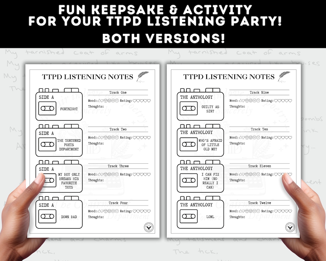 TTPD Listening Party Notes, Swiftie Party, Taylor Party Game, Teen ...